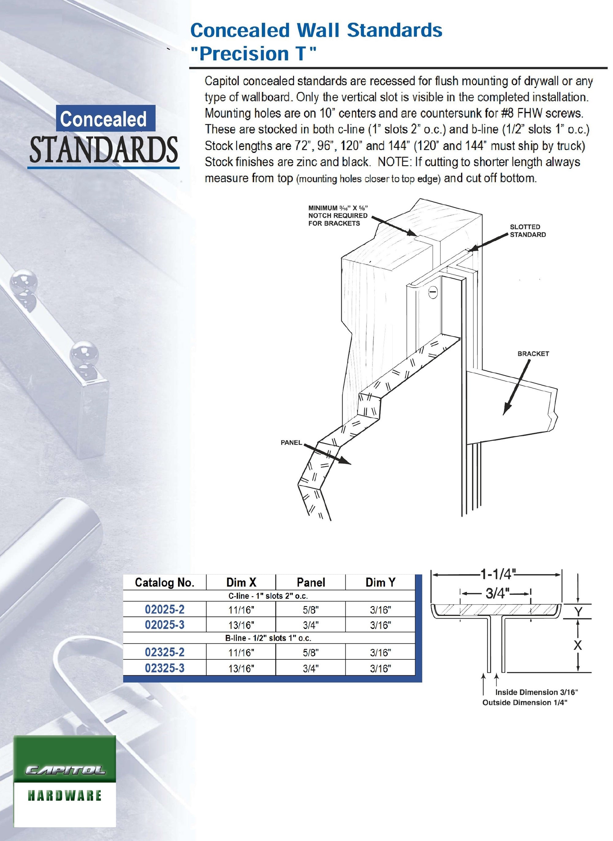 Recessed Standard, C-Line, 72" Long w 13/16'' Lip for 3/4" wallboard ...